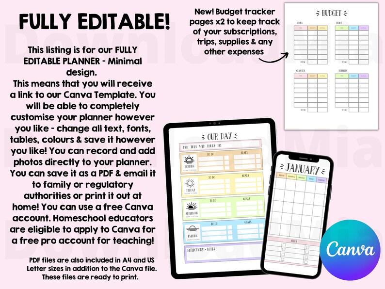 Homeschool Planner Printable Editable Undated Version for USA UK ...
