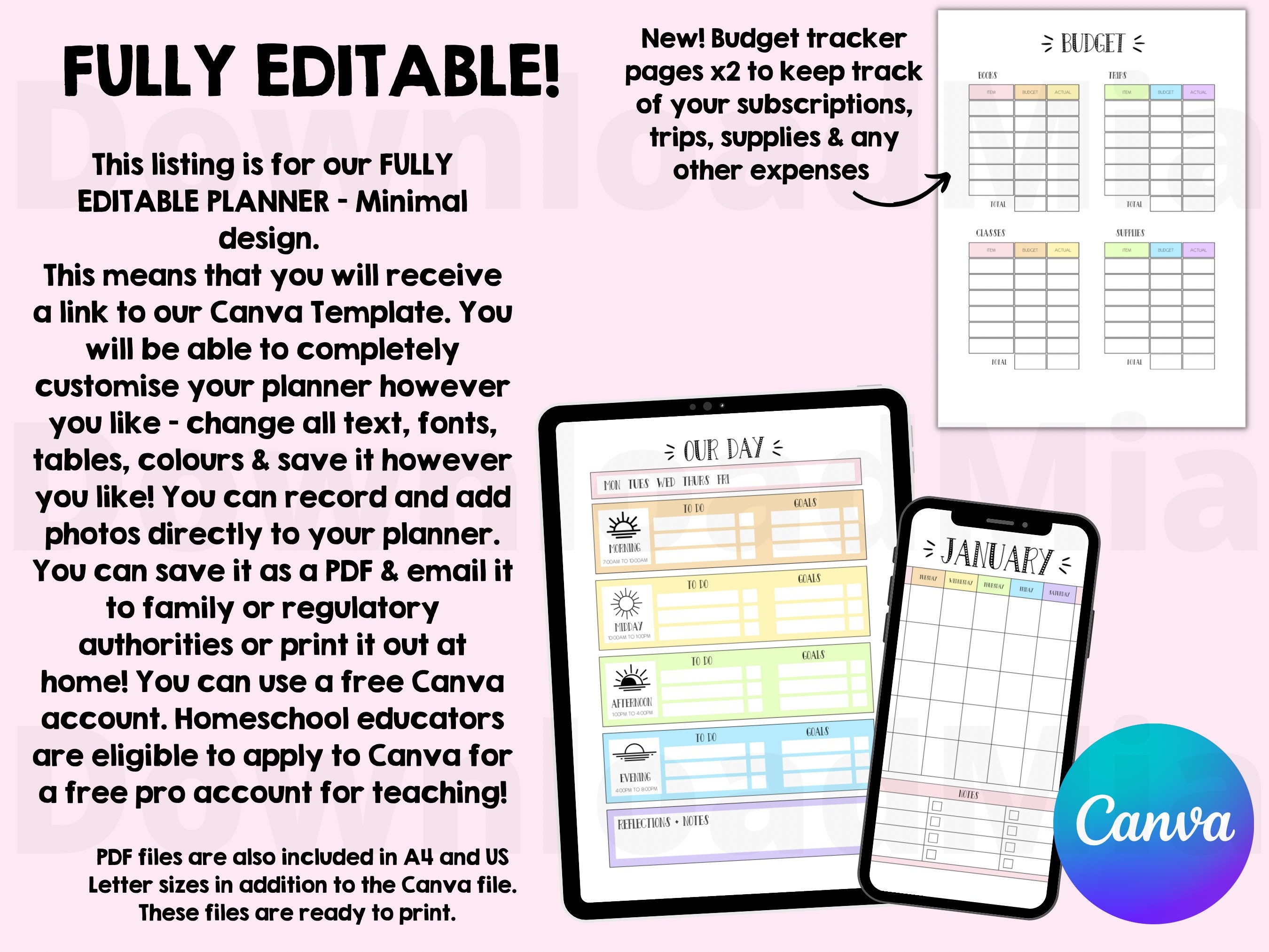 Homeschool Planner Printable Editable Undated Version for USA UK ...