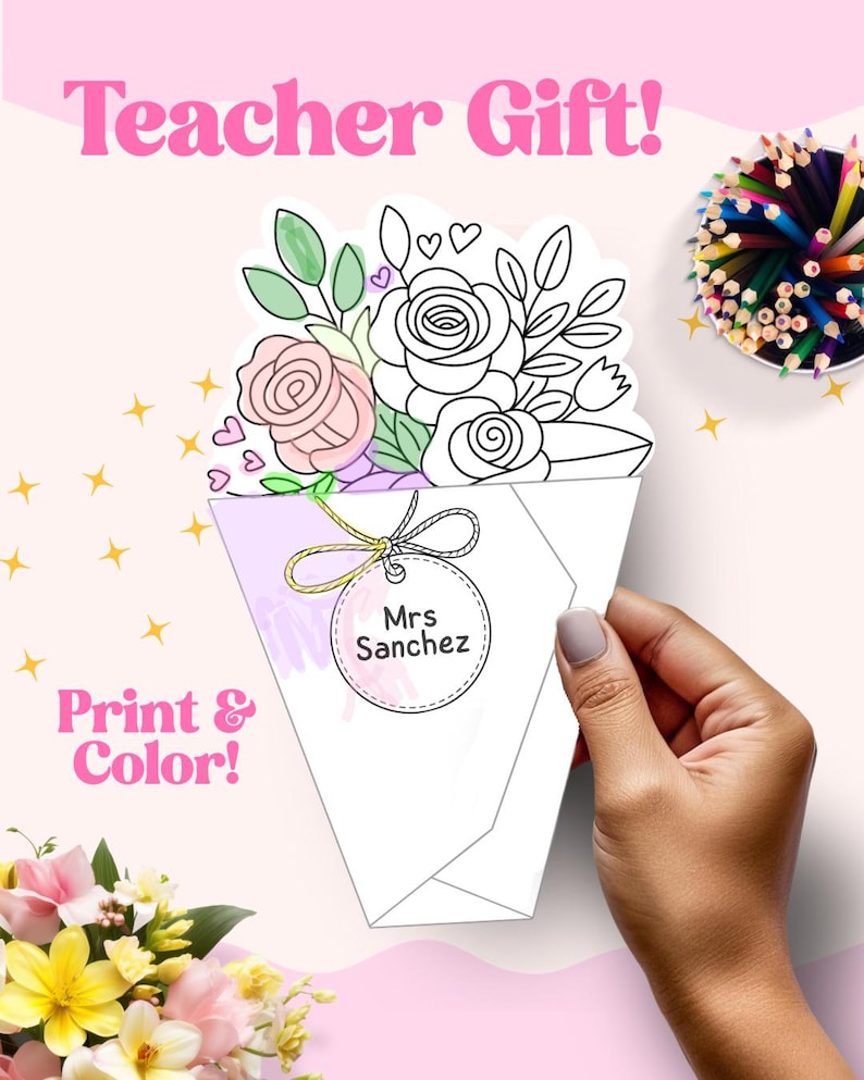 Teacher Appreciation Card Printable, DIY Flower Bouquet Craft, Teacher ...