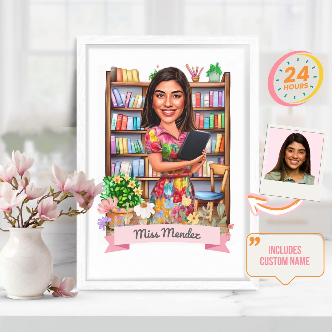 Librarian Teacher Gift Printable Photo Picture Caricature, Customised ...
