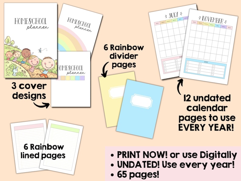 Homeschool Printable PDF Planner Pastel Rainbow Printable Homeschool ...