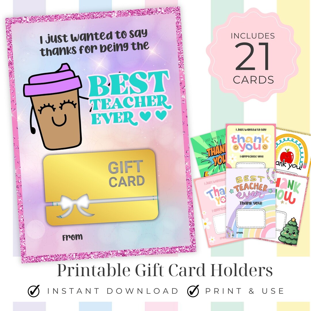 Printable Gift Card Holder Thank You Present Teacher Appreciation Week ...