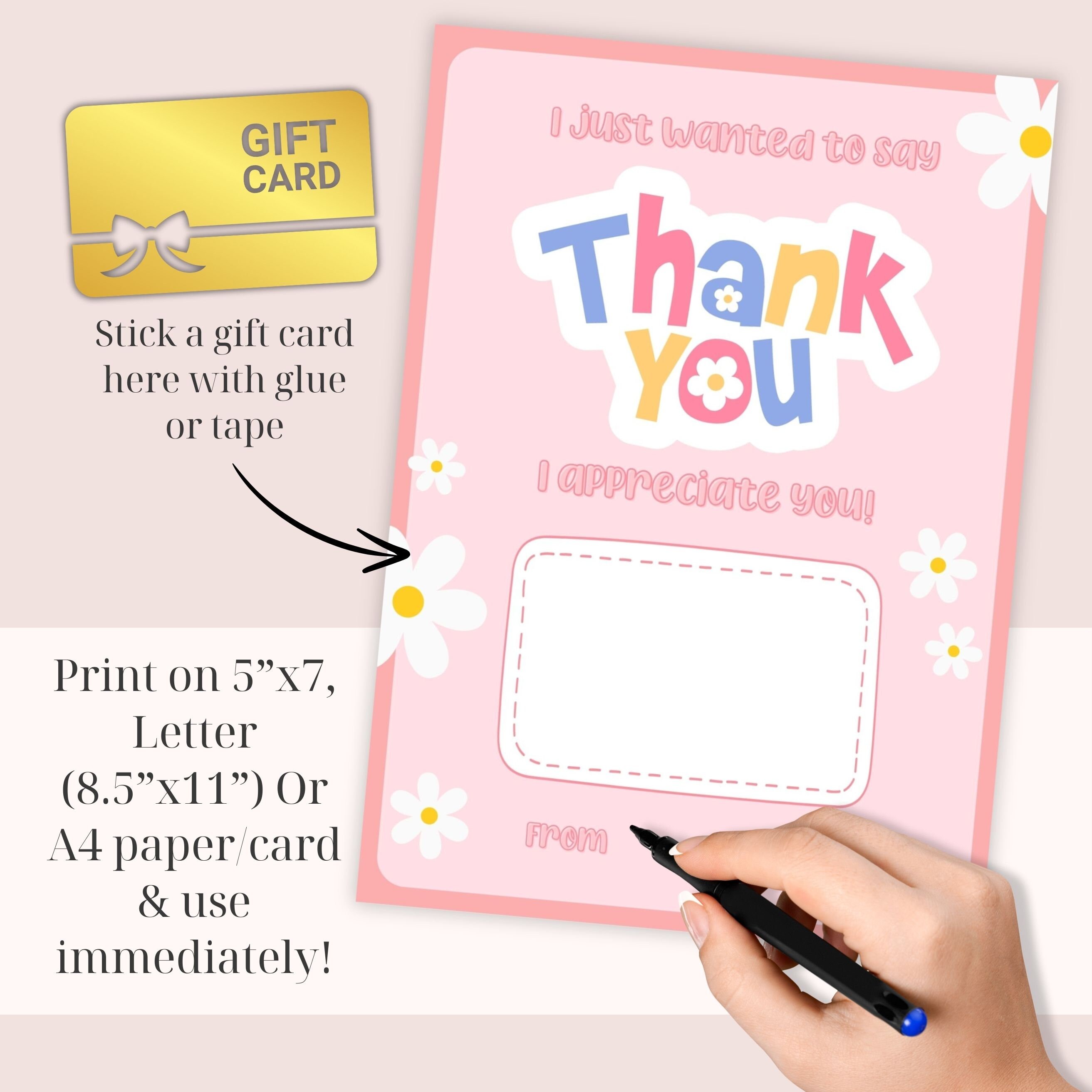 Printable Thank You Gift Card Holder Teacher Appreciation Week Present ...