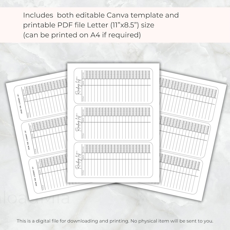 Reading List Bookmark, Printable Library Card Book Mark, Personalised ...