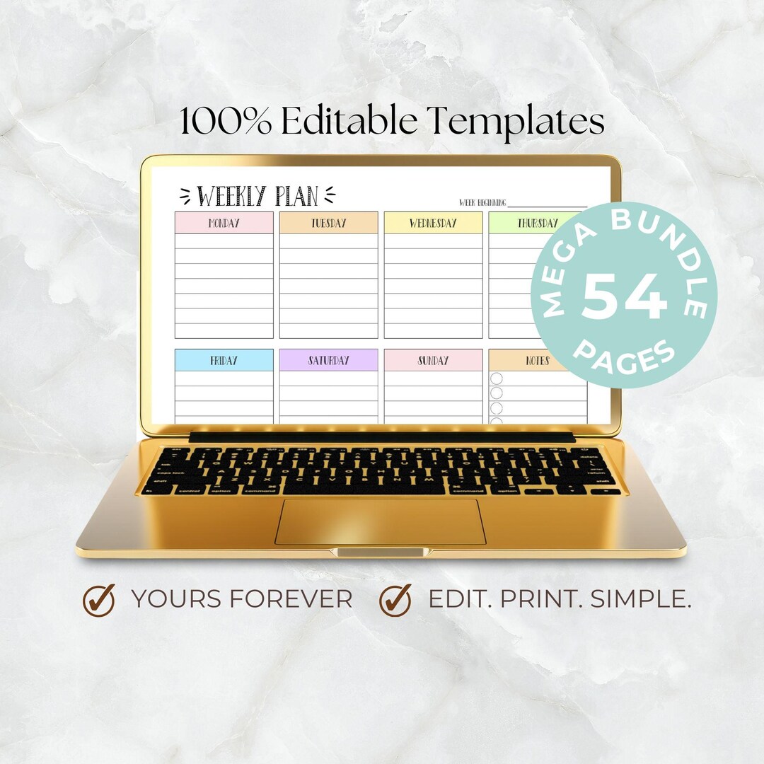 Weekly Plan Mega Bundle Rainbow Printable Editable Schedule. Kids and ...