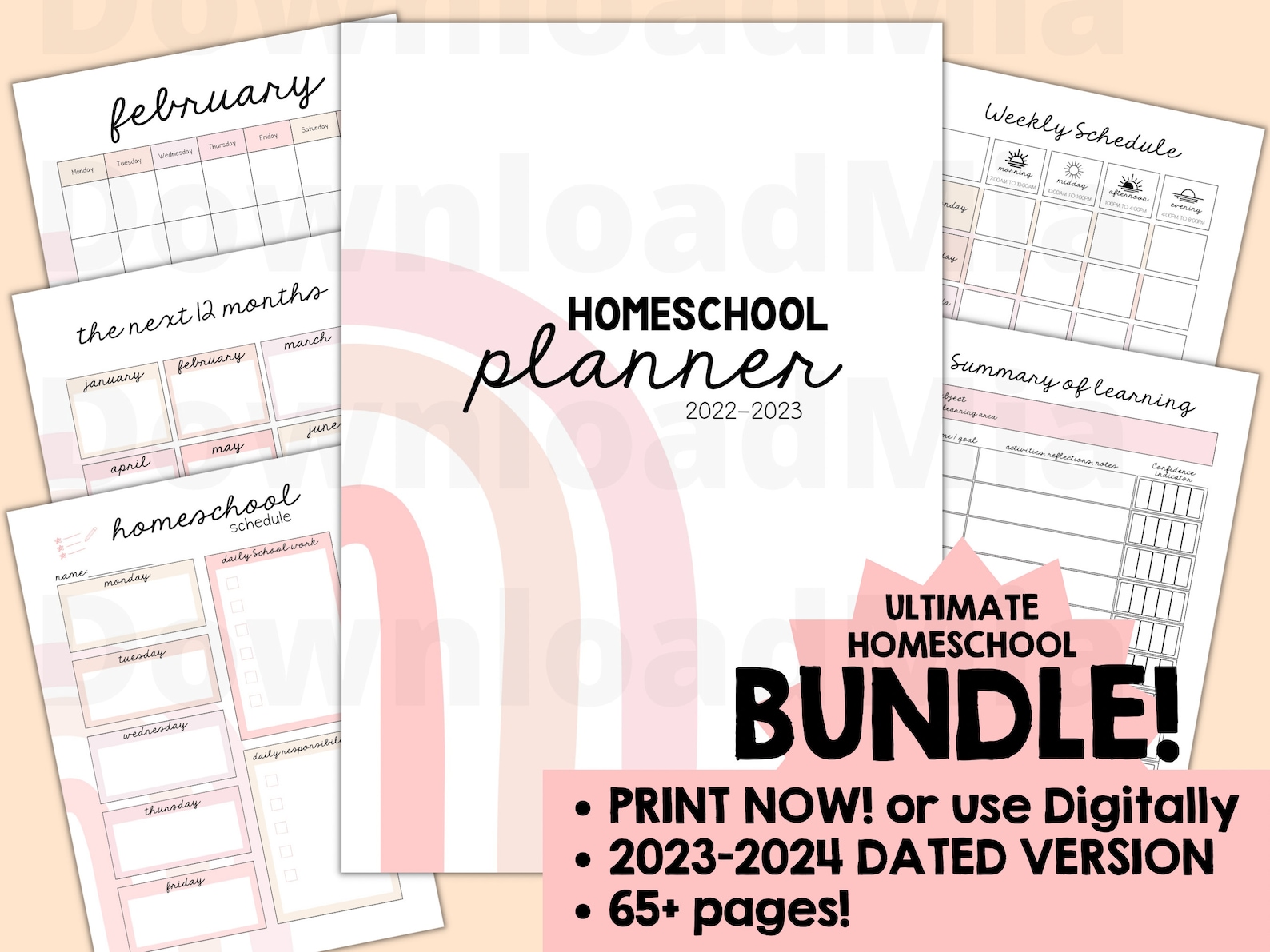 Homeschool Printable Planner 2023 2024 Printable Pink Boho Homeschool ...