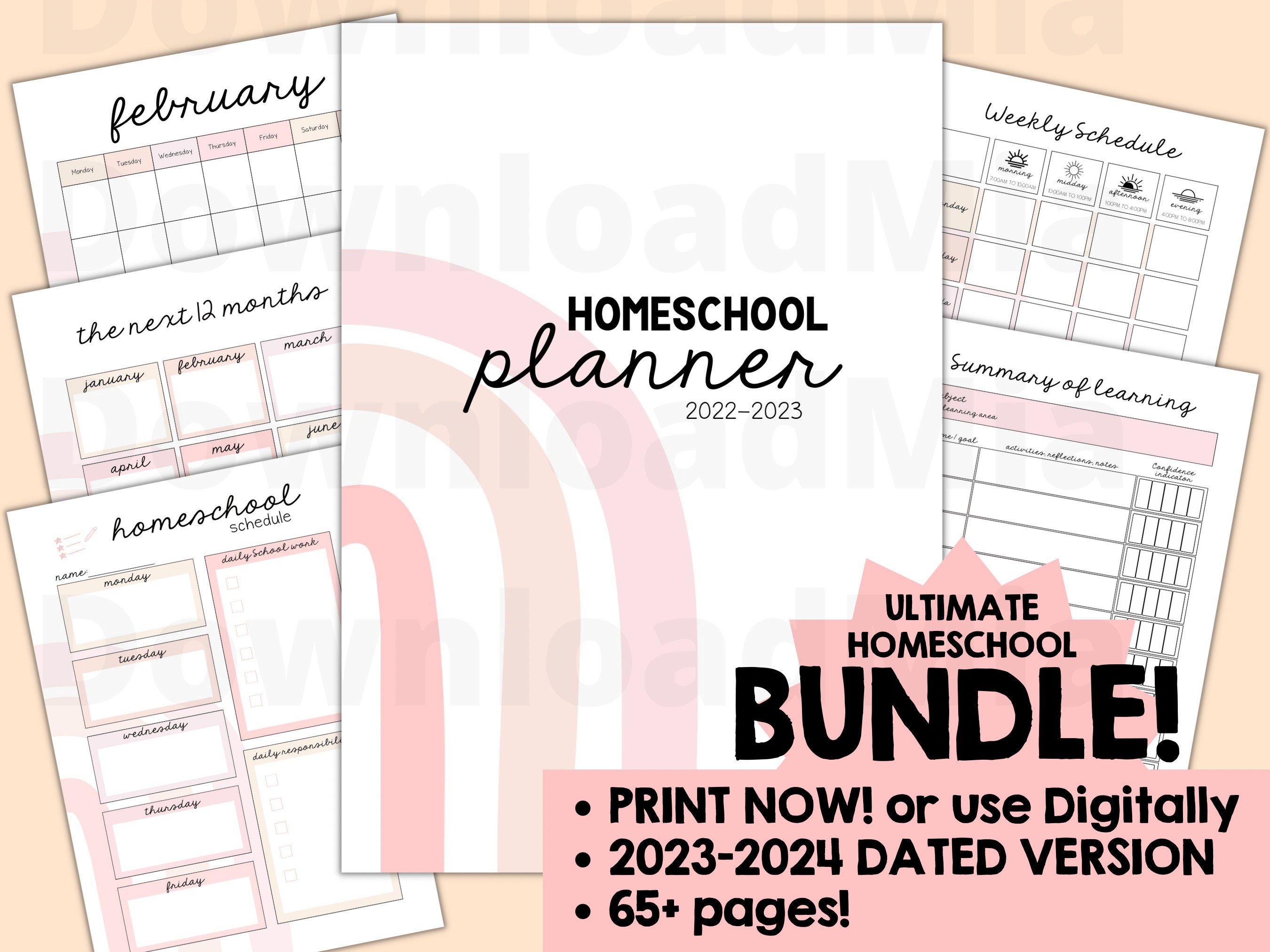 Homeschool Printable Planner 2023 2024 Printable Pink Boho Homeschool ...
