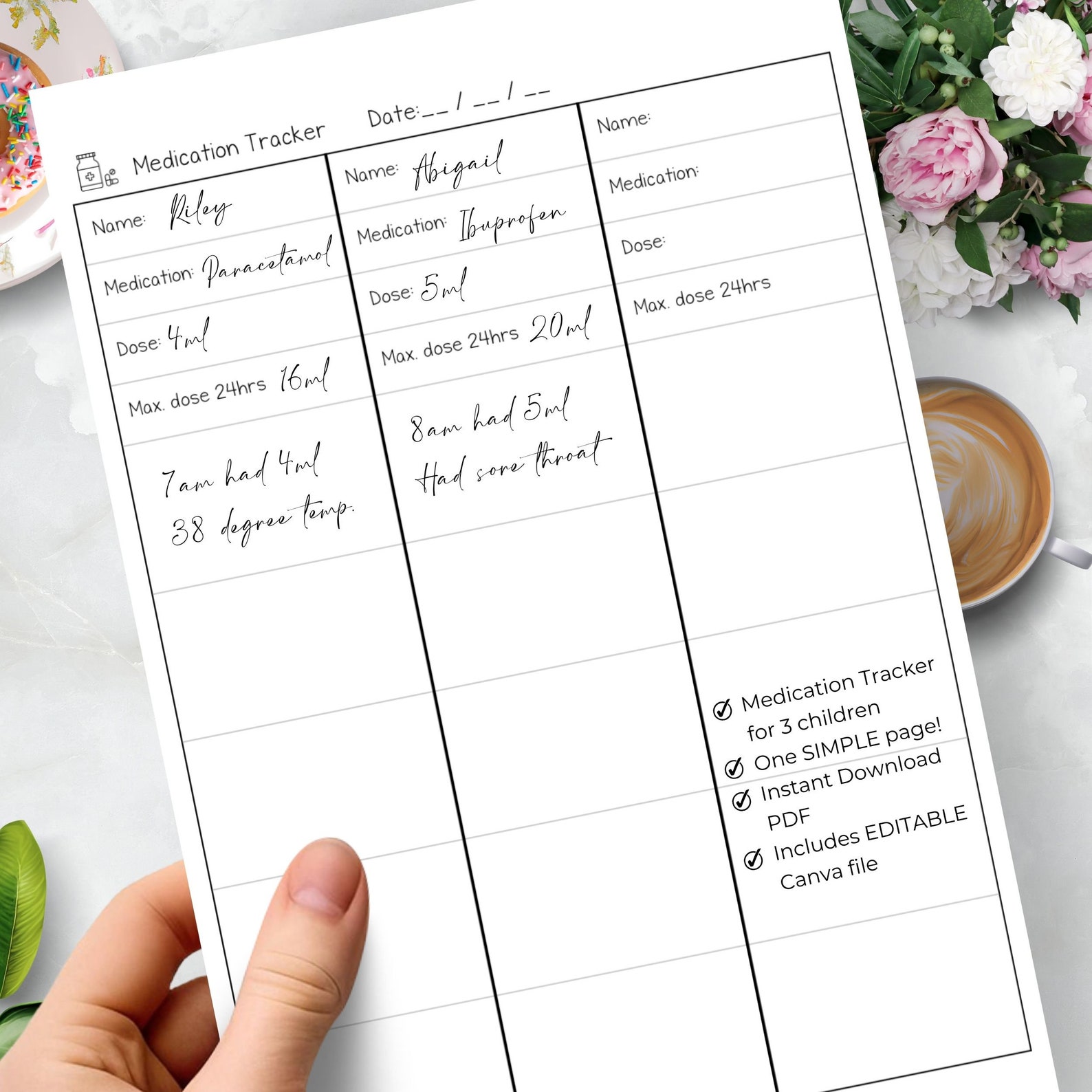 Medication Tracker Chart. Kids Medicine Schedule for 3 Children ...