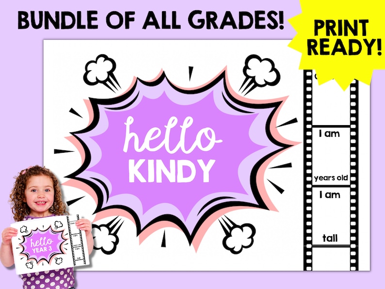 First Day of School Printable Sign Photo Prop Girls Boys. Bundle of All ...