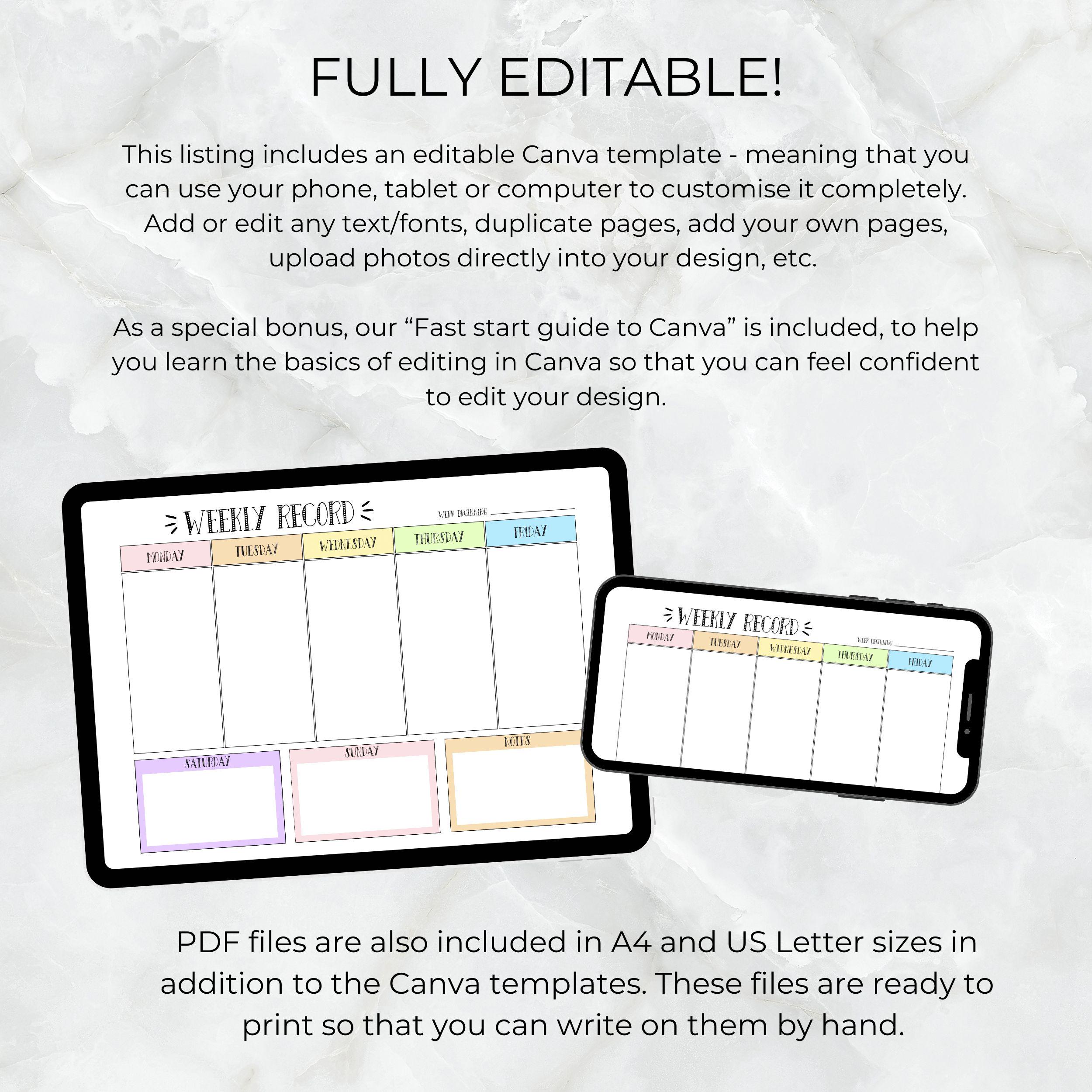 Weekly Homeschool Record Printable Diary Reflection Editable Lesson ...