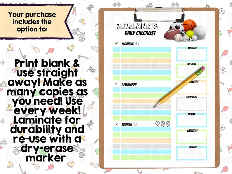 Kids Checklist Chore Chart Responsibility Editable Sport Girl - Etsy