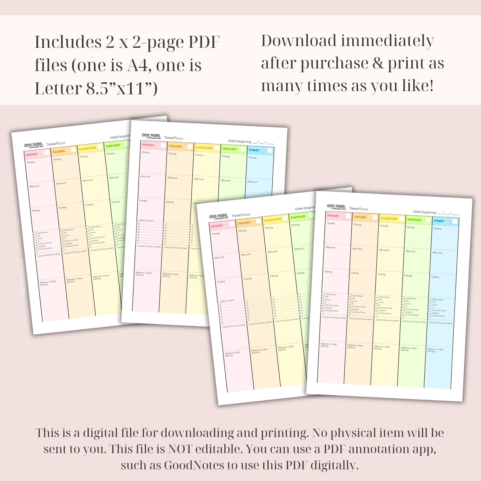 Homeschool Planner Simple Lesson Plan, Teacher Lesson Planner, One Page ...