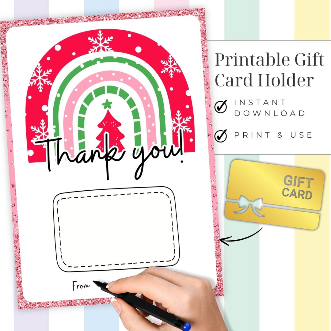 Printable Christmas Thank You Gift Card Holder Festive Teacher ...