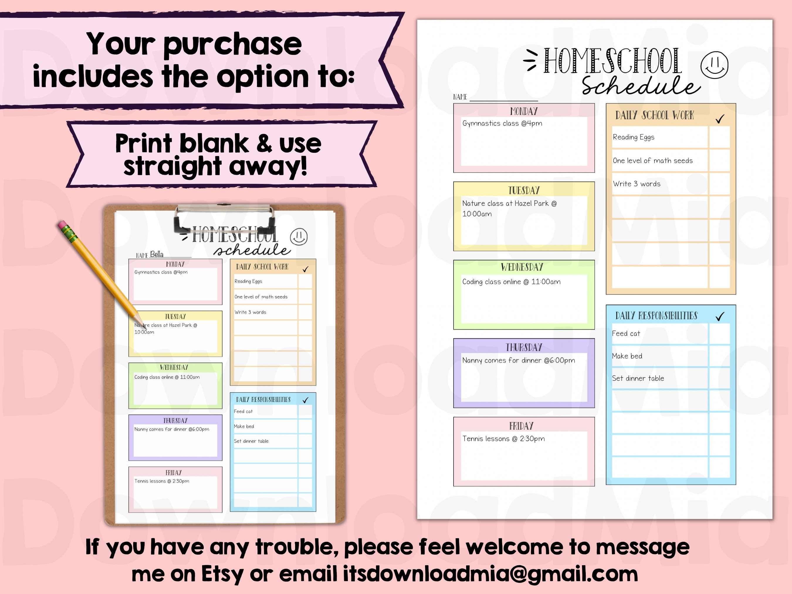 Kids Daily Homeschool Schedule Responsibility Chart, School Routine ...