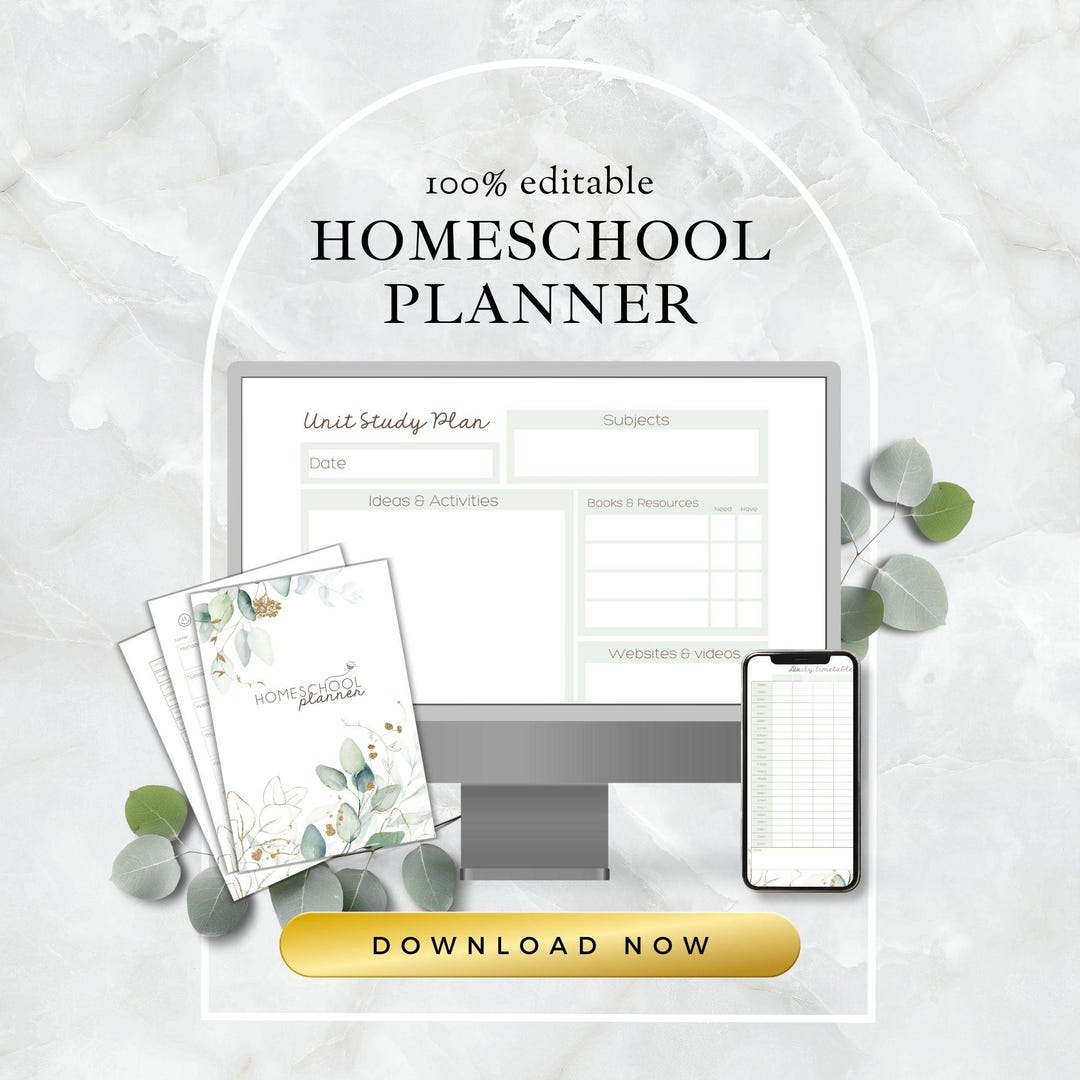 Simple Homeschool Planner, Editable Printable Home Education Curriculum ...