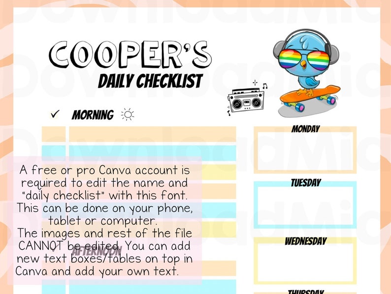 Kids Checklist Chore Chart Responsibility Editable Boy Cool Fun ...