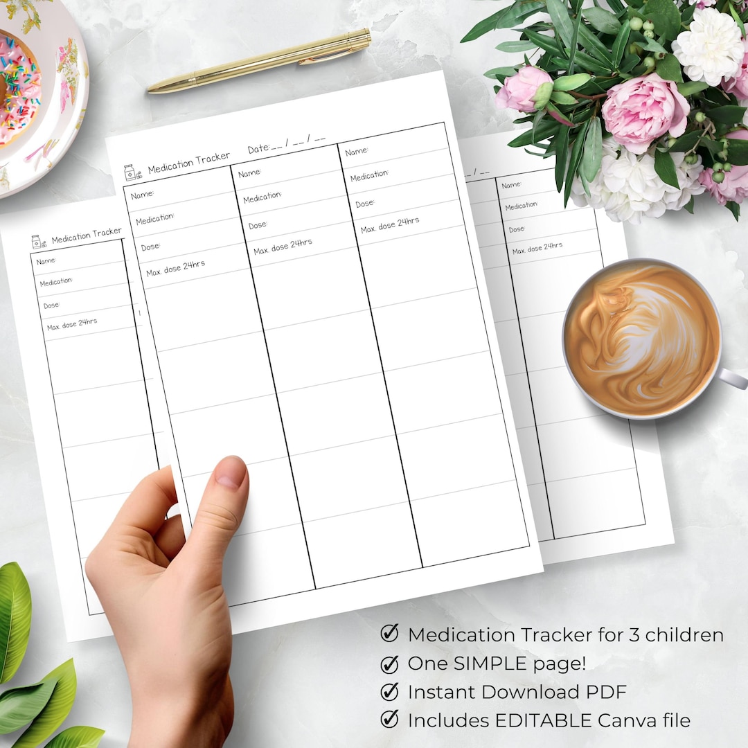 Medication Tracker Chart. Kids Medicine Schedule for 3 Children ...