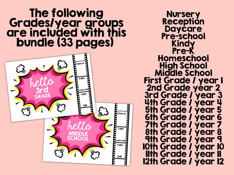 First Day of School Printable Sign Photo Prop Girls Boys. Bundle of All ...