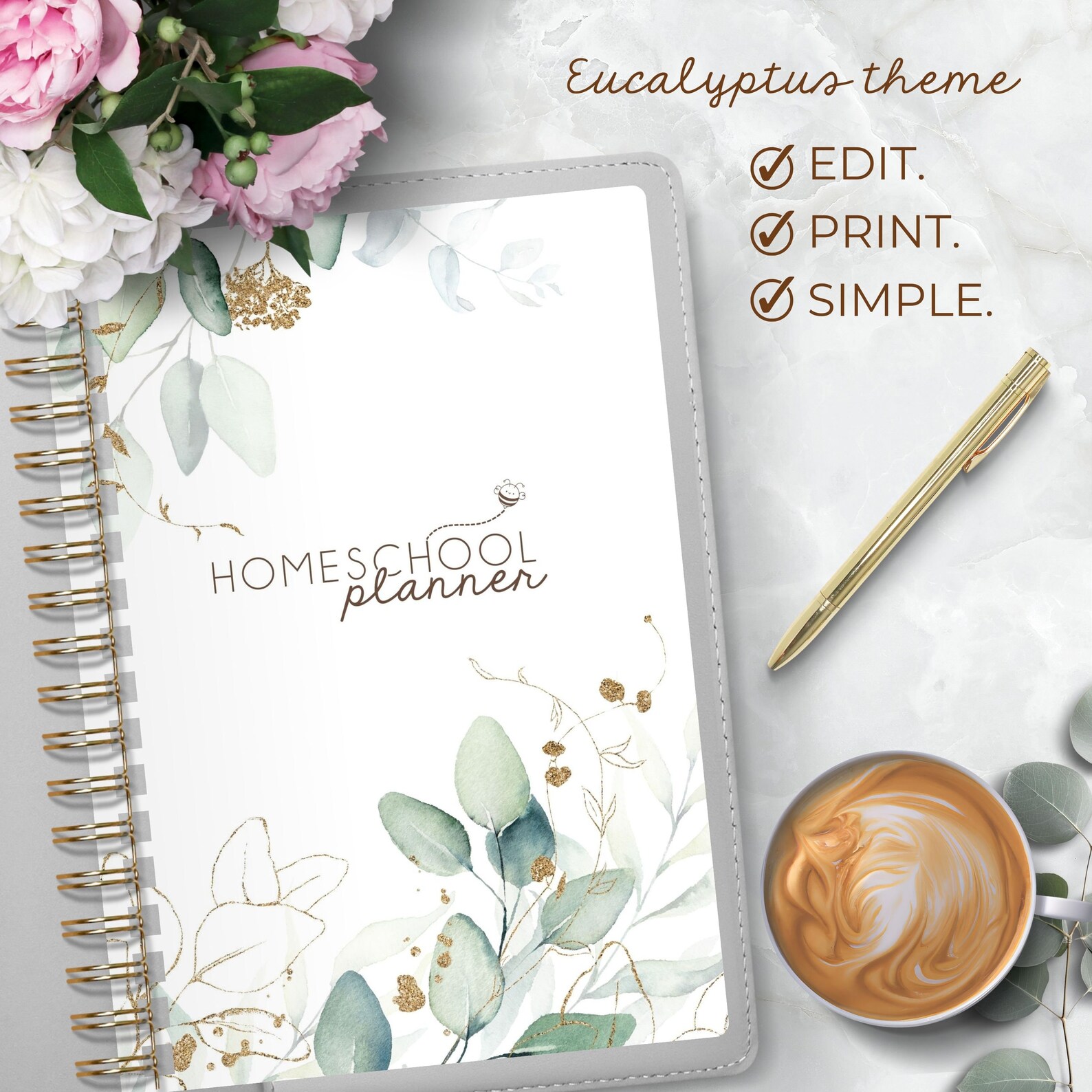 Simple Homeschool Planner, Editable Printable Home Education Curriculum ...