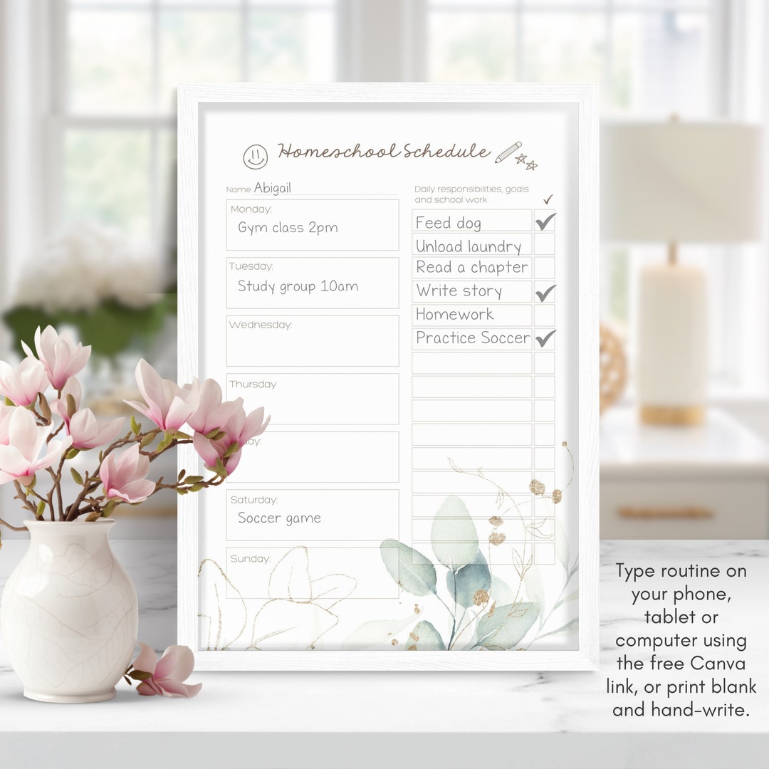 Kids Daily Homeschool Schedule Responsibility Chart, School Routine ...