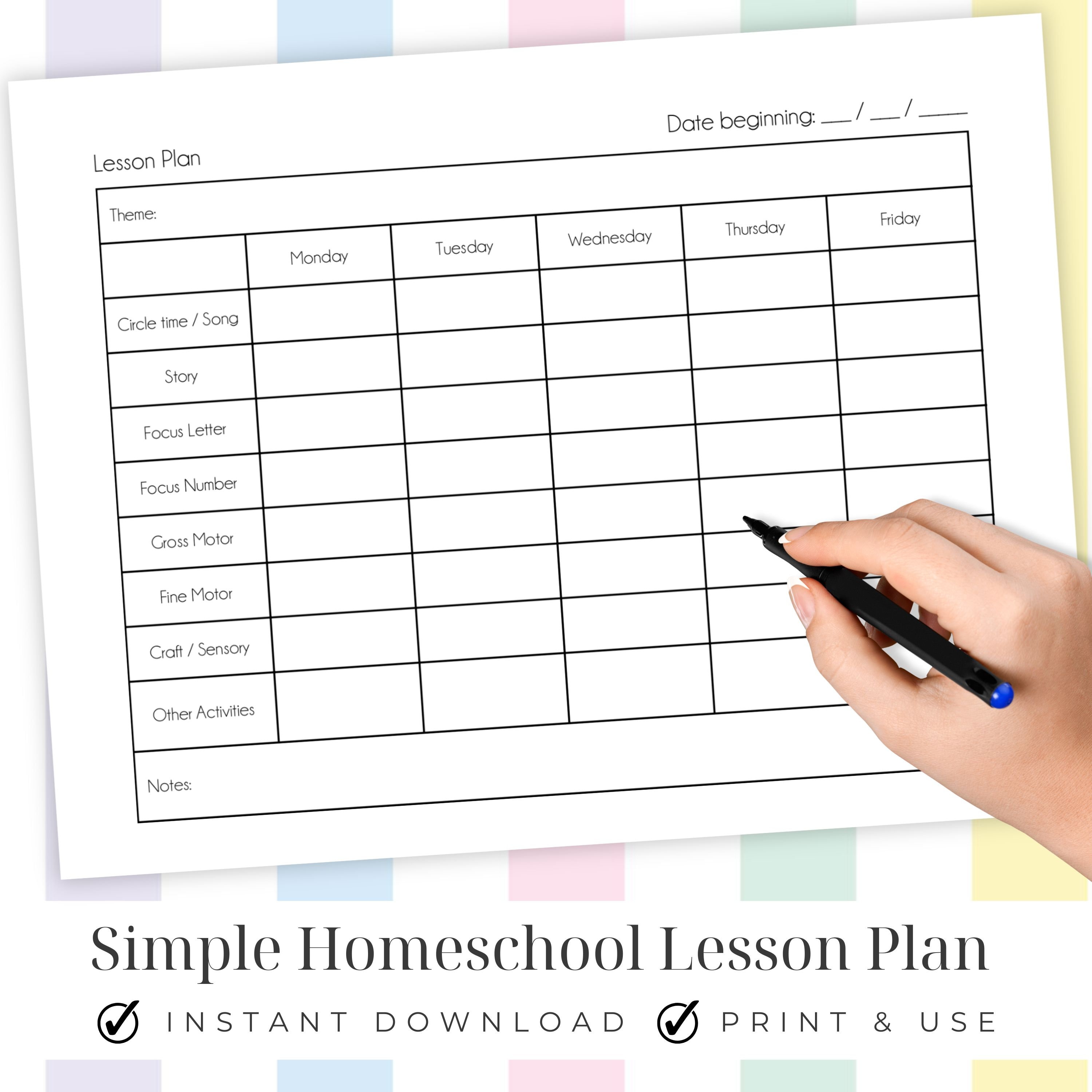 Simple Lesson Plan, Homeschool Planner, Teacher Lesson Planner, One ...