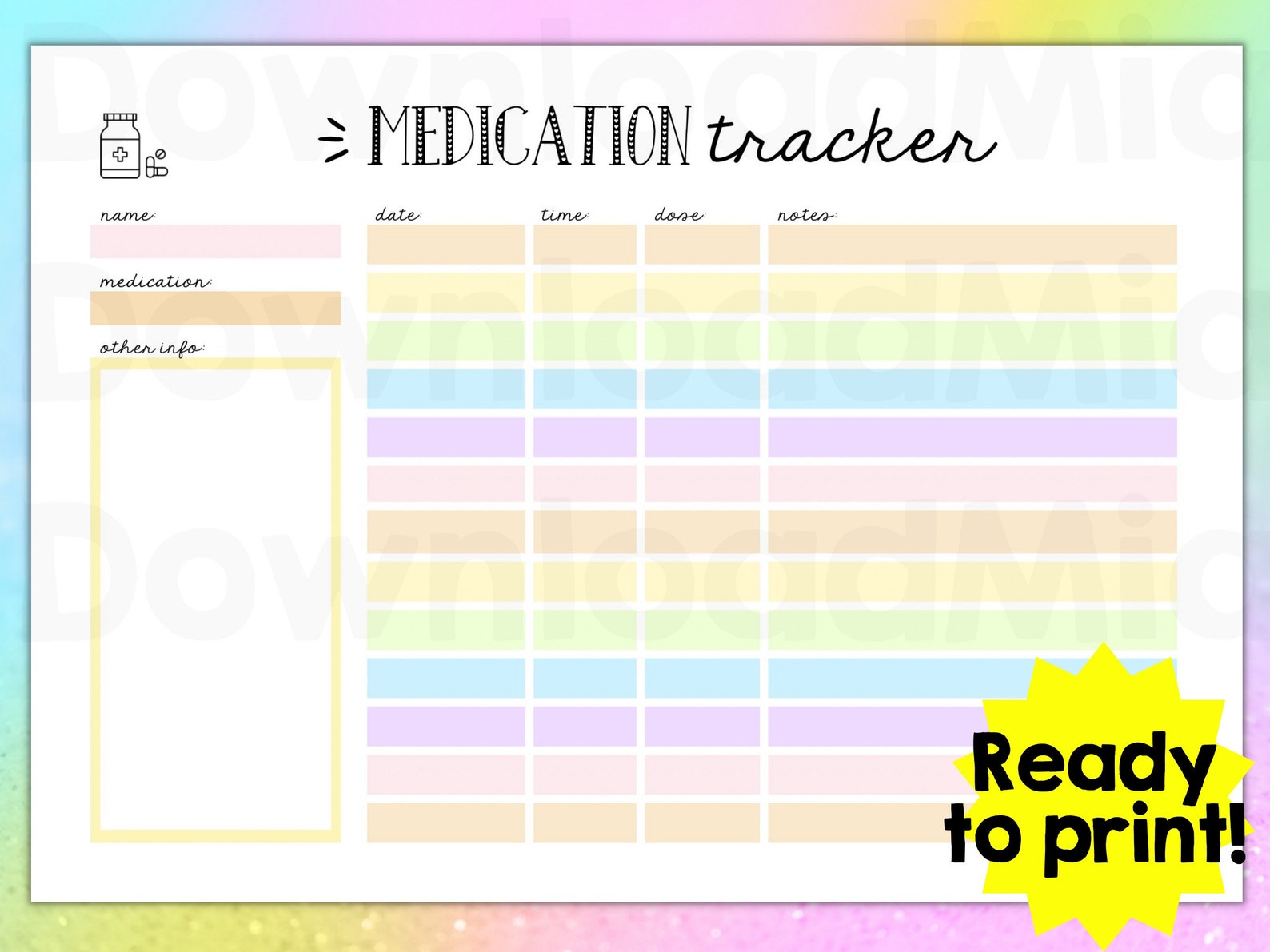 Kids Medication Chart. Medication Tracker Chart. Kids Medicine Log ...