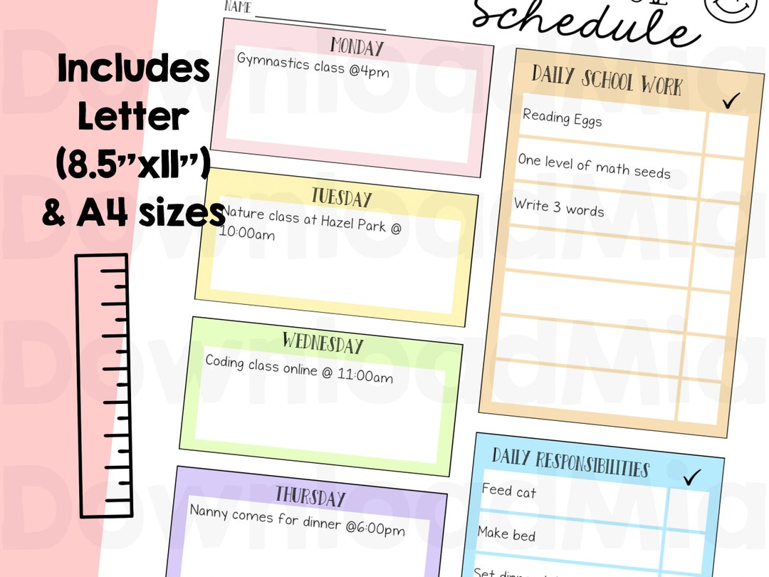 Kids Daily Homeschool Schedule Responsibility Chart, School Routine ...