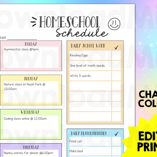 Weekly Schedule for Kids Printable Homeschool Weekly - Etsy