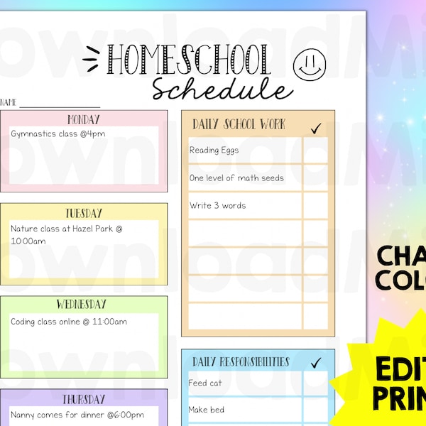 Homeschool Schedule - Etsy