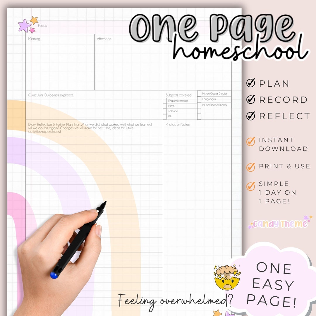 Homeschool Planner Simple Lesson Plan, One Page Homeschool, Weekly ...