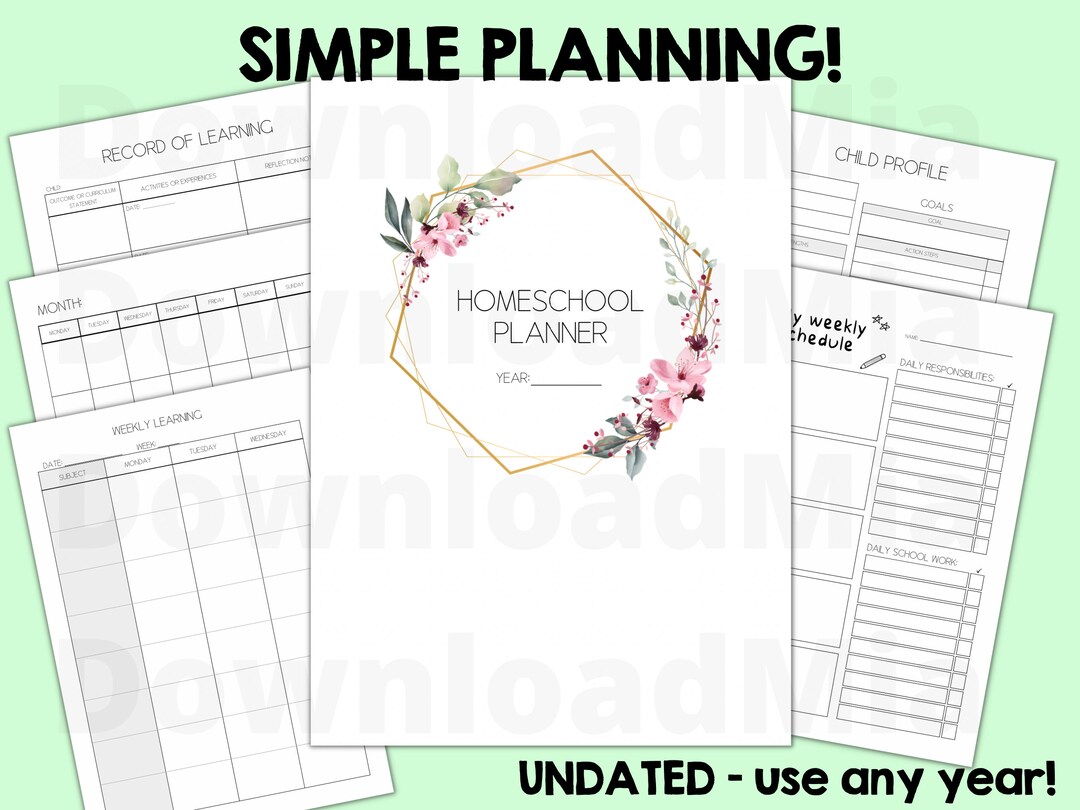Simple Homeschool Planner Printable Portfolio Minimal Undated for ...