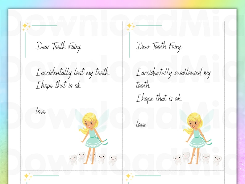 Tooth Fairy Letter. Lost or Swallowed Teeth. to or From Tooth Fairy ...