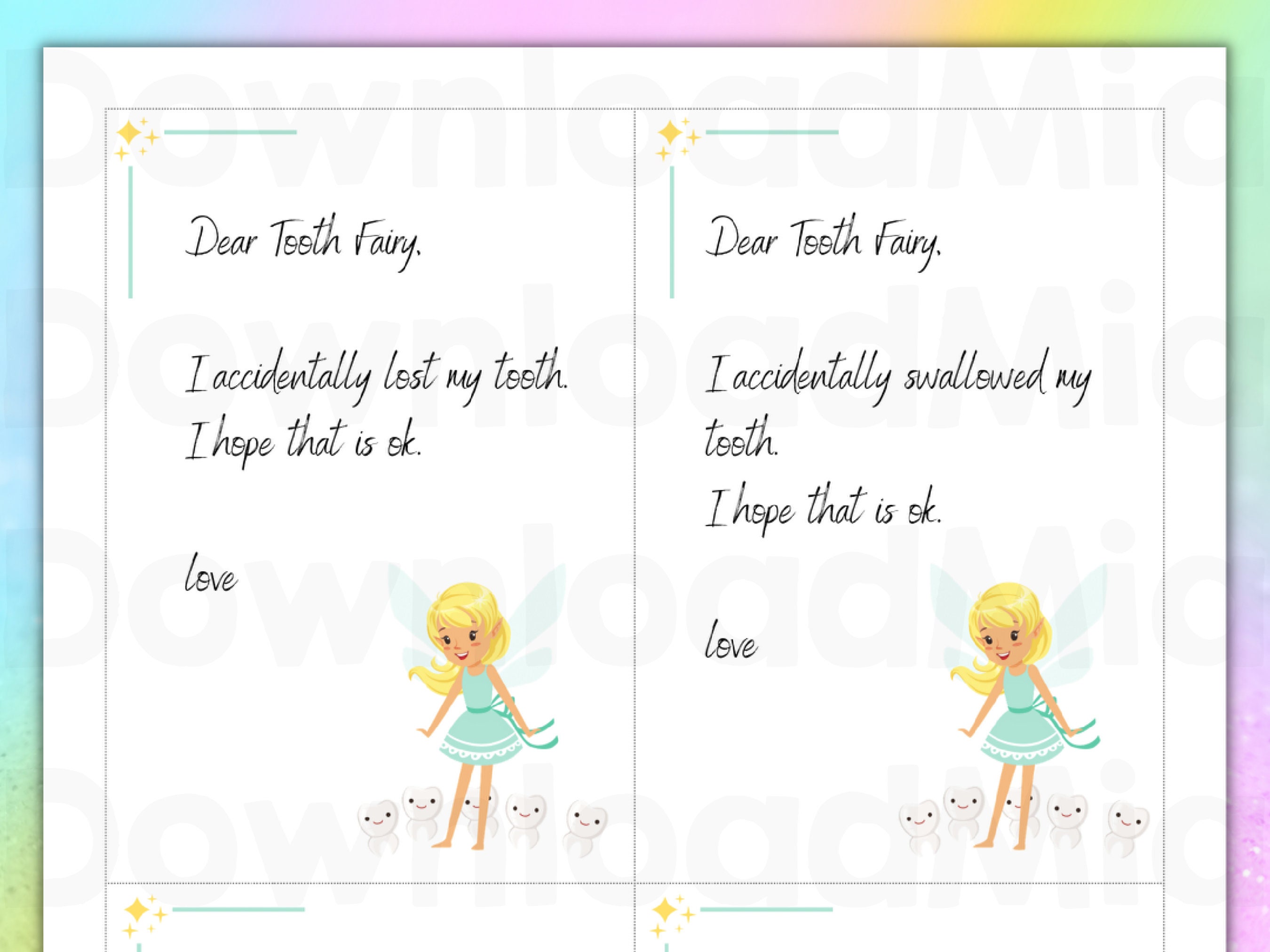 Tooth Fairy Letter. Lost or Swallowed Teeth. to or From Tooth Fairy ...