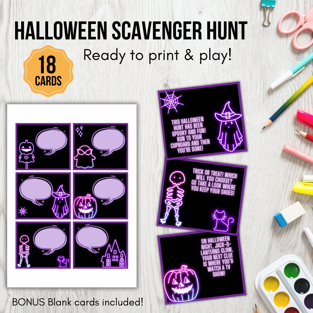 Halloween Scavenger Hunt for Kids, Kids Treasure Hunt Clues, Scavenger ...