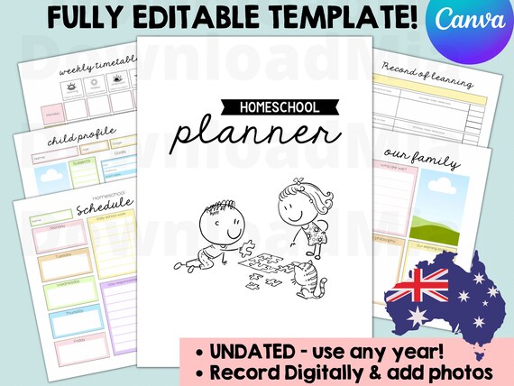 Homeschool Planner Editable Canva Template Printable Portfolio - Etsy