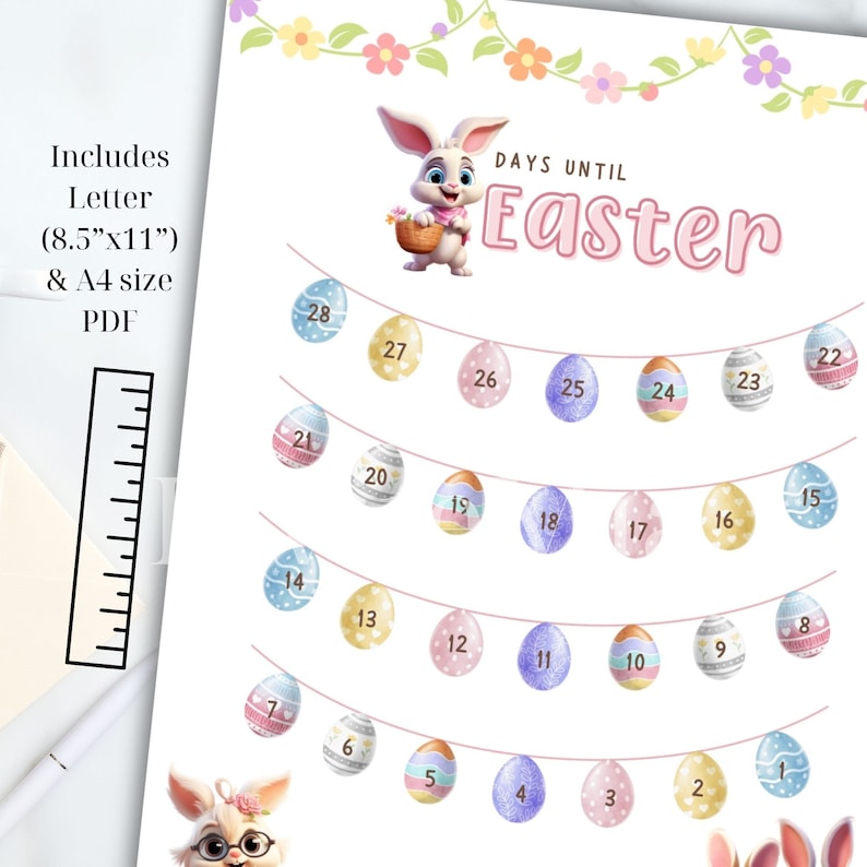 Easter Countdown, Days Until Easter, Easter Advent Calendar, Printable ...