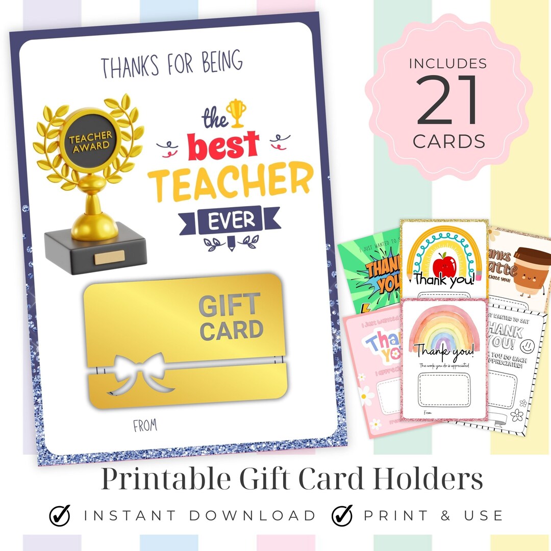 Printable Gift Card Holder Best Teacher Appreciation Week Thank You ...