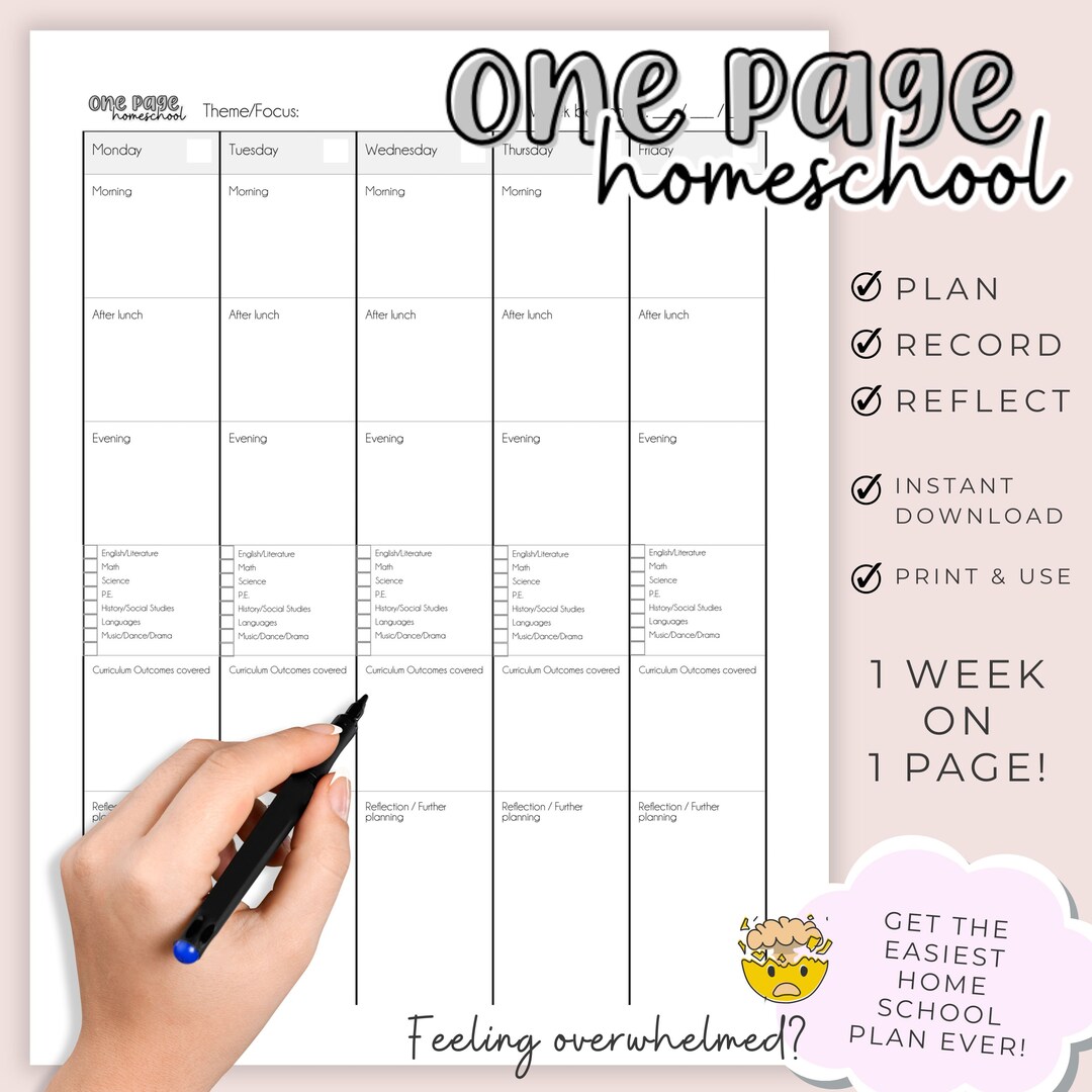 Homeschool Planner Simple Lesson Plan, Teacher Lesson Planner, One Page ...