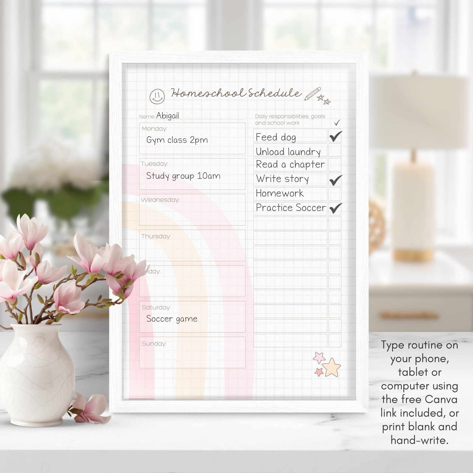 Kids Daily Homeschool Schedule Responsibility Chart, School Routine ...