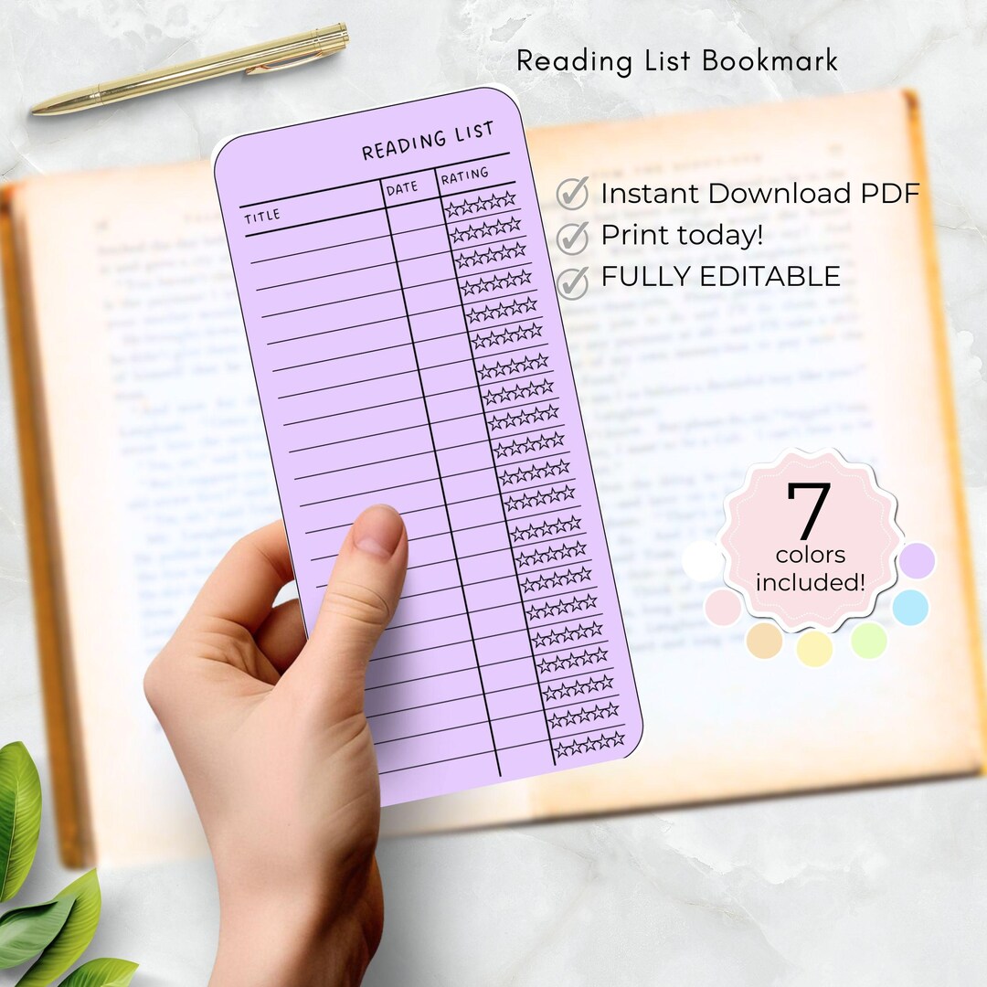 Reading List Bookmark Colored Printable Library Card Book Mark ...