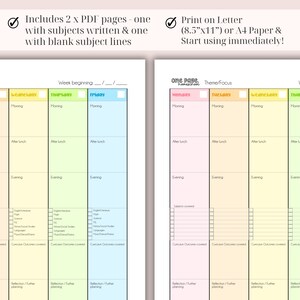 Homeschool Planner Simple Lesson Plan, Teacher Lesson Planner, One Page ...