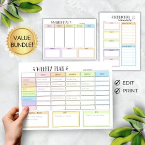 Weekly Plan Rainbow Homeschool Kids Printable Editable Schedule to Do ...