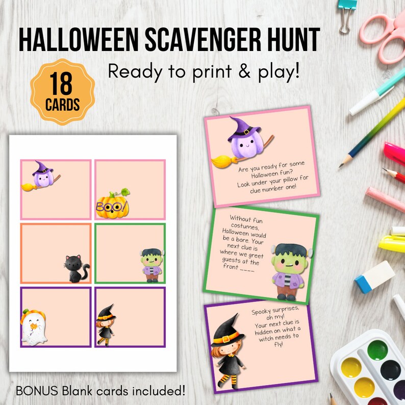 Halloween Scavenger Hunt for Kids, Kids Treasure Hunt Clues, Scavenger ...