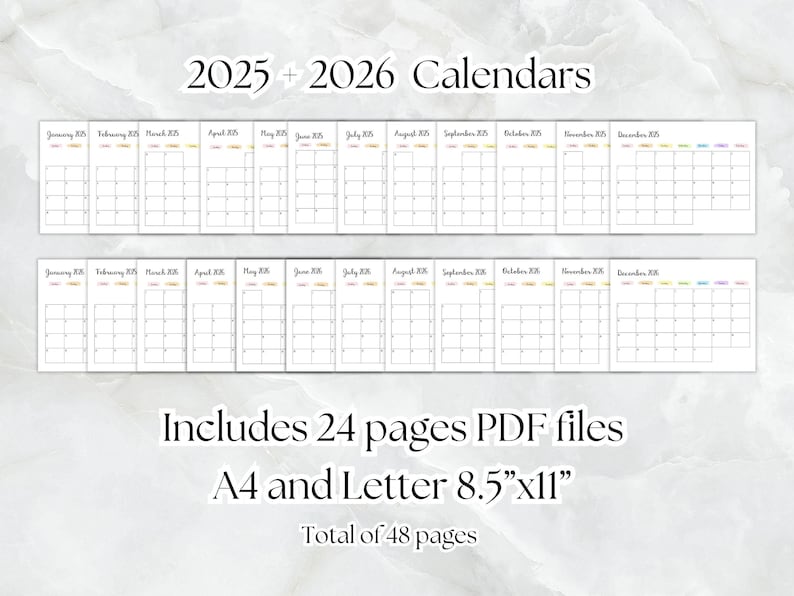 2025 Calendar Printable Blank PDF 2025 2026 Calendar Landscape A4 ...