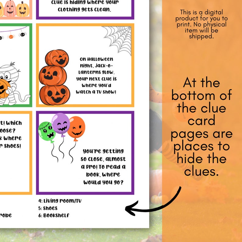 Halloween Scavenger Hunt for Kids, Kids Treasure Hunt Clues, Scavenger ...