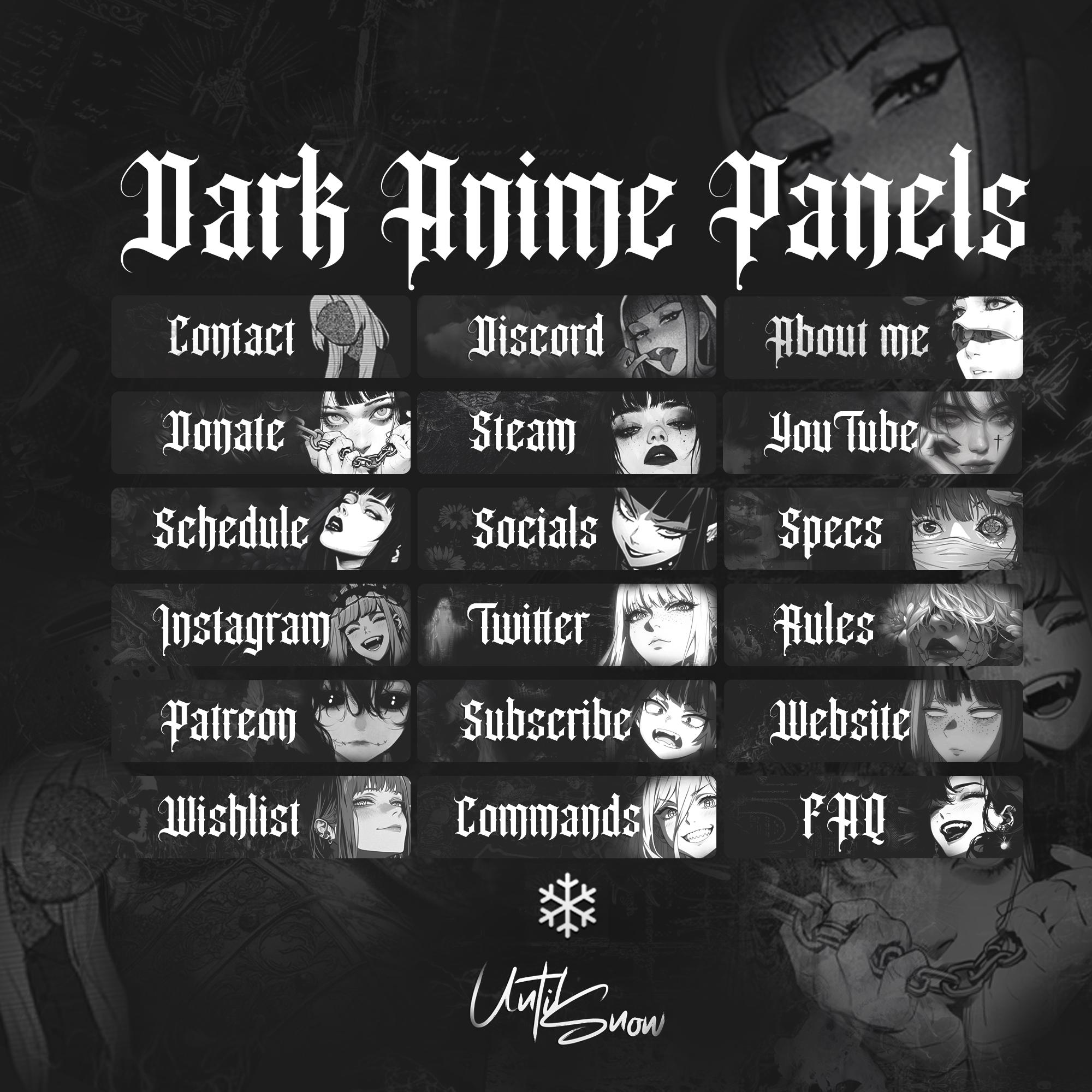 Dark Grunge Anime Twitch Panels Pack | Twitch Profile Panel Designs ...