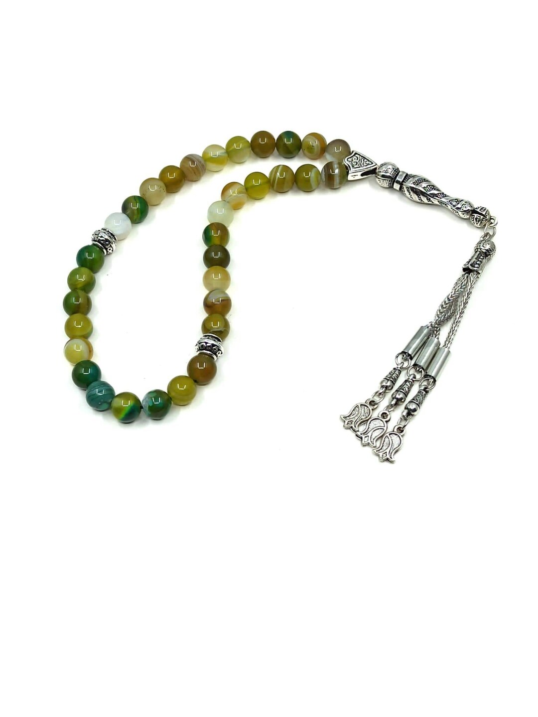 Aqeeq Prayer Beads, 33 Bead Islamic Tasbeeh, Green Aqeeq Worry Beads ...