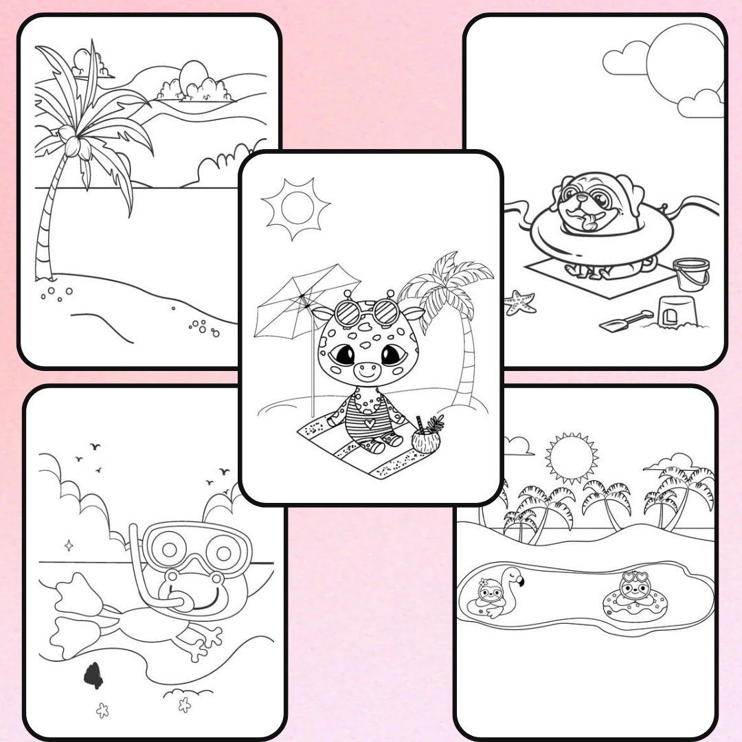 50 Cute Animal Coloring Pages Animals at the Beach Printable Kids ...