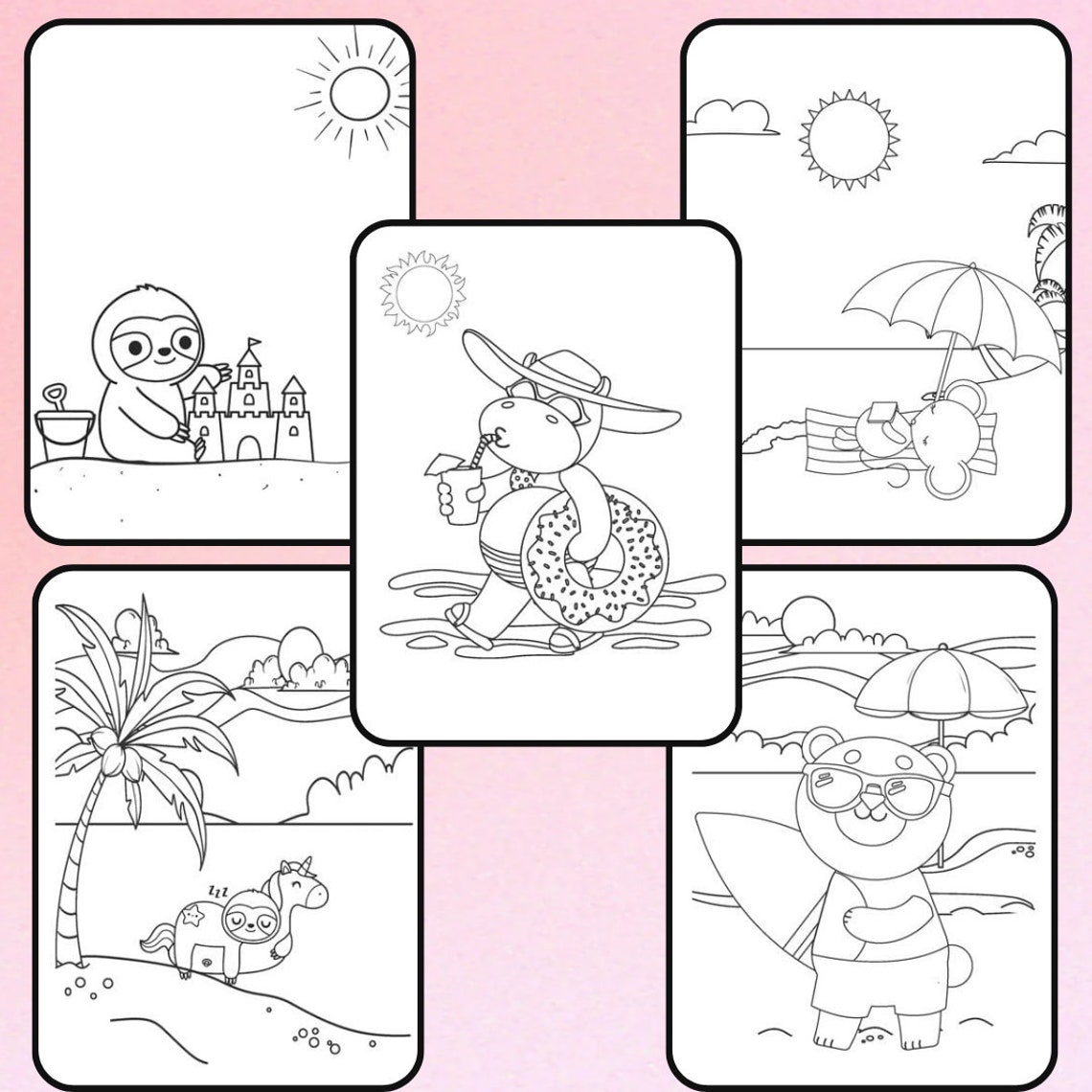 50 Cute Animal Coloring Pages Animals at the Beach Printable Kids ...