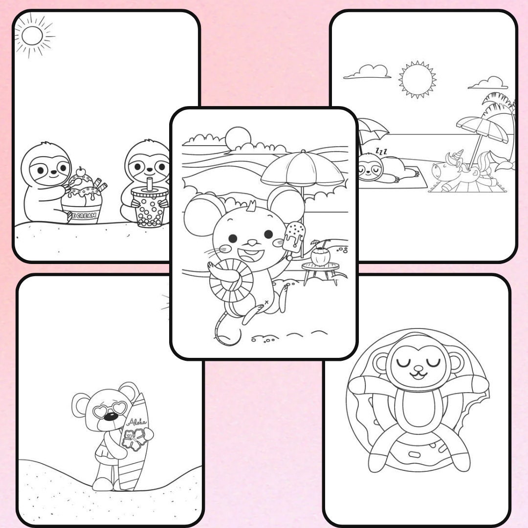 50 Cute Animal Coloring Pages Animals at the Beach Printable Kids ...